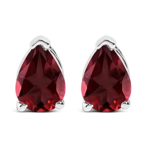 HAUS OF BRILLIANCE 14k Gold Pear Gemstone Stud Earrings - Red Garnet | White
